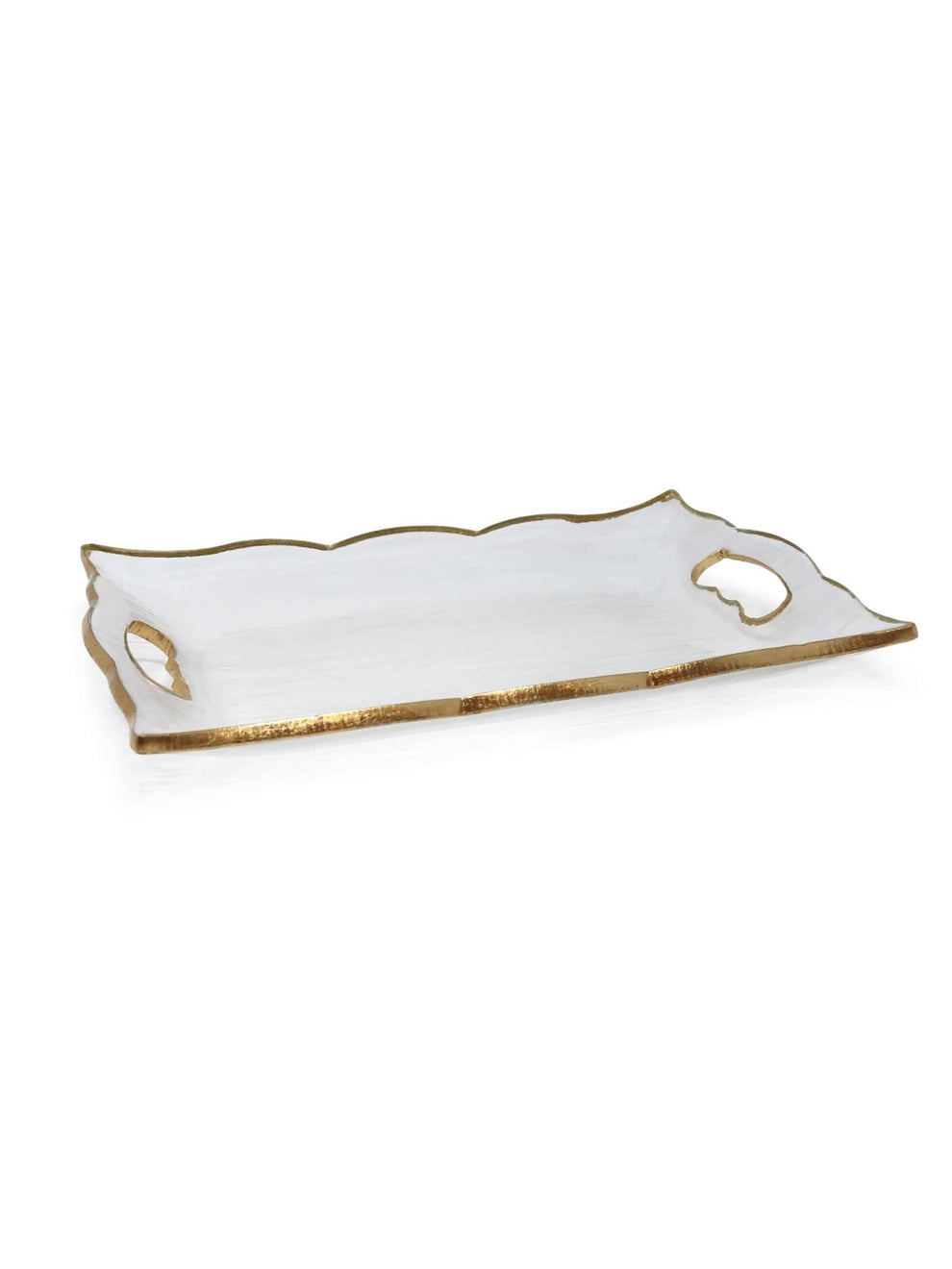 Rectangular Glass Tray with Handles and Metallic Gold Rim – KYA Home Decor