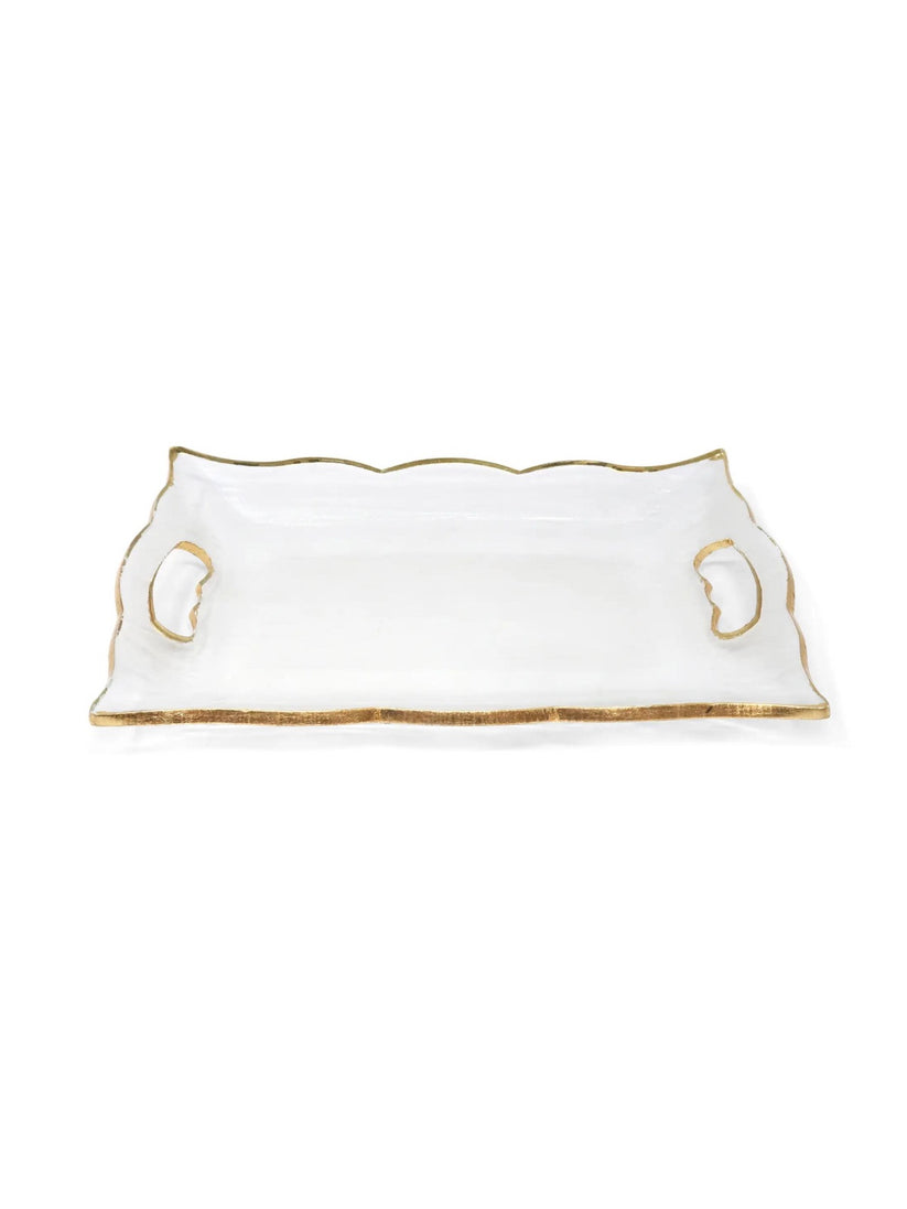 Rectangular Glass Tray with Handles and Metallic Gold Rim – KYA Home Decor