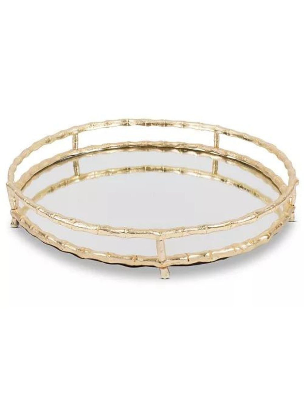 Gold Bamboo Designed Round Mirror Tray | Luxury Trays
