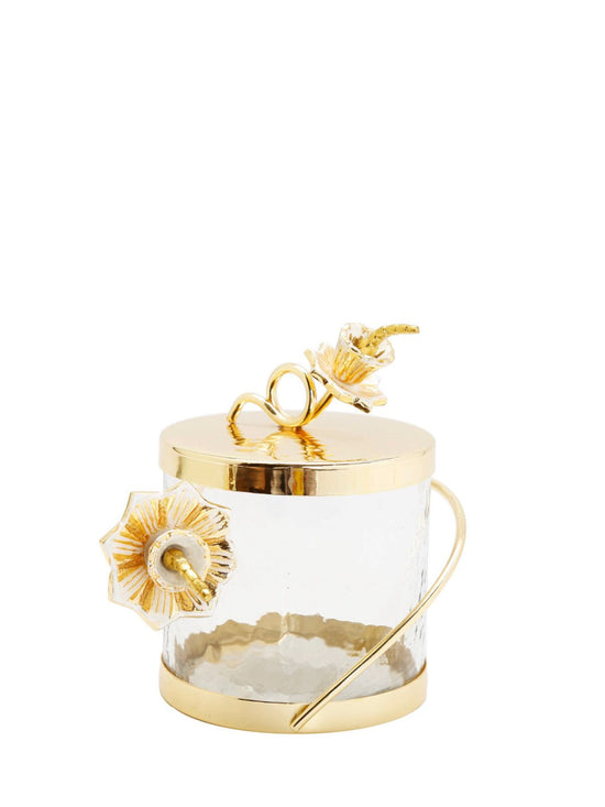 Rose Of Sharon Glass Canister with Gold Flower Design and Lid – KYA ...