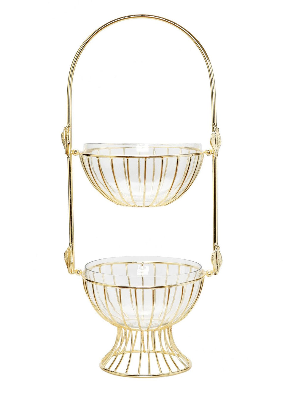 2 Tiered Centerpiece Glass Bowls with Gold Leaf Design – KYA Home Decor