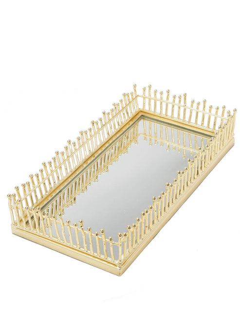 Rectangular Mirror Tray with Gold Linear Design – KYA Home Decor
