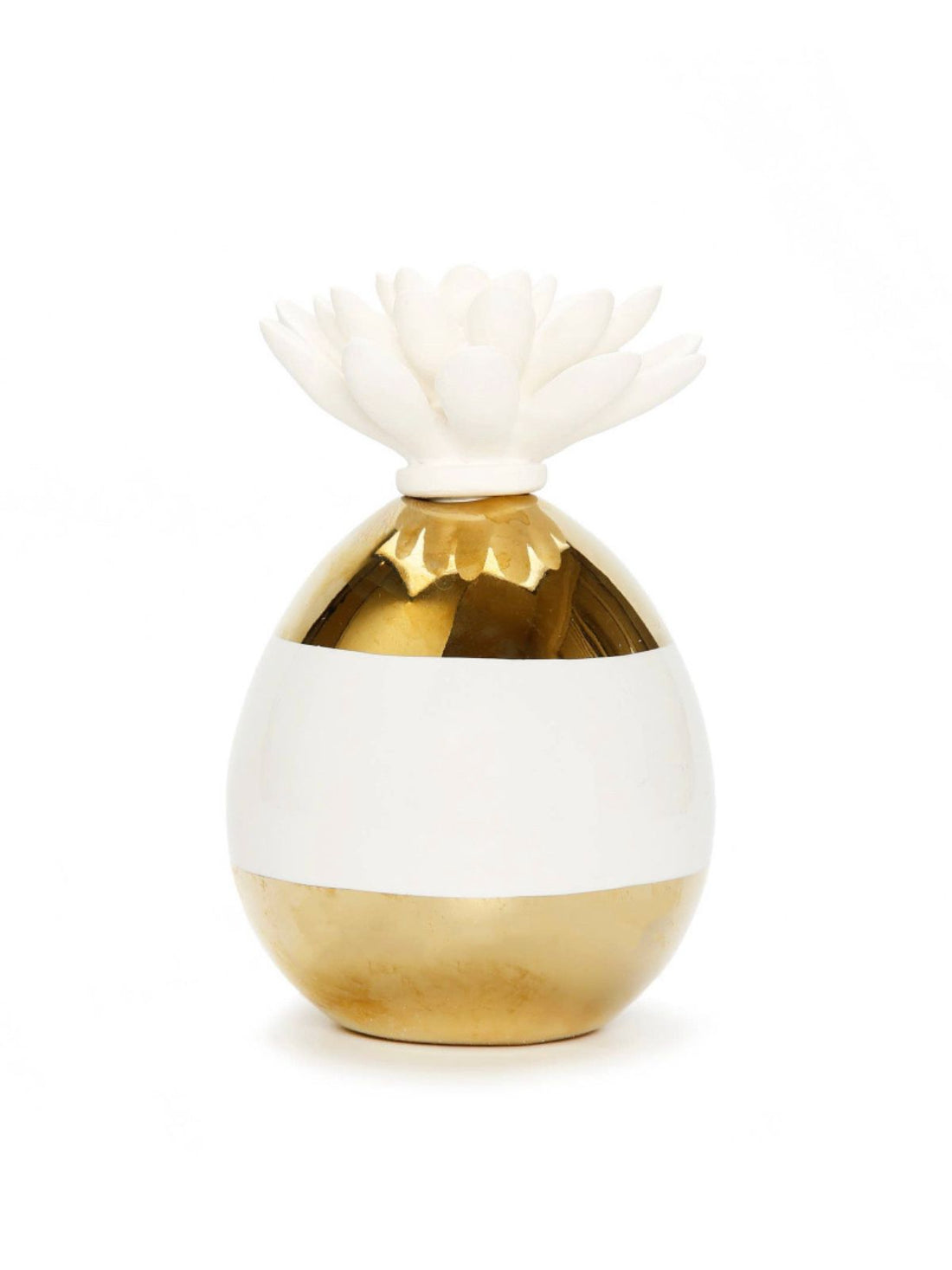 White and Gold Ceramic Oil Diffuser with White Floral Topper