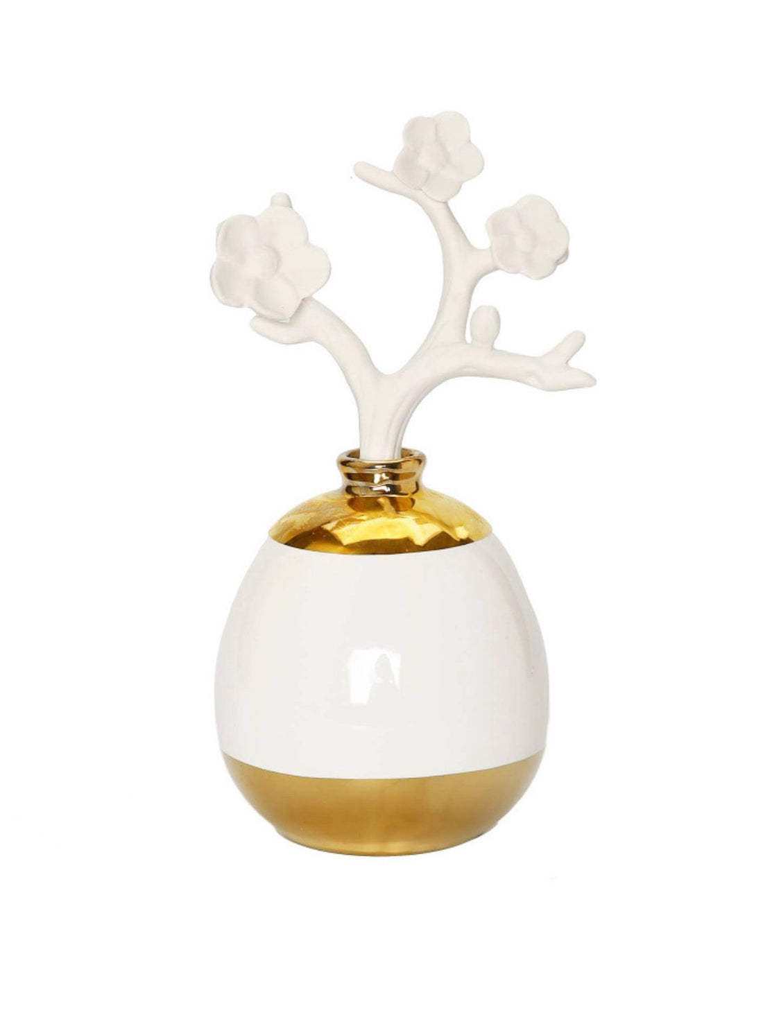 White and Gold Ceramic Oil Diffuser with White Floral Topper